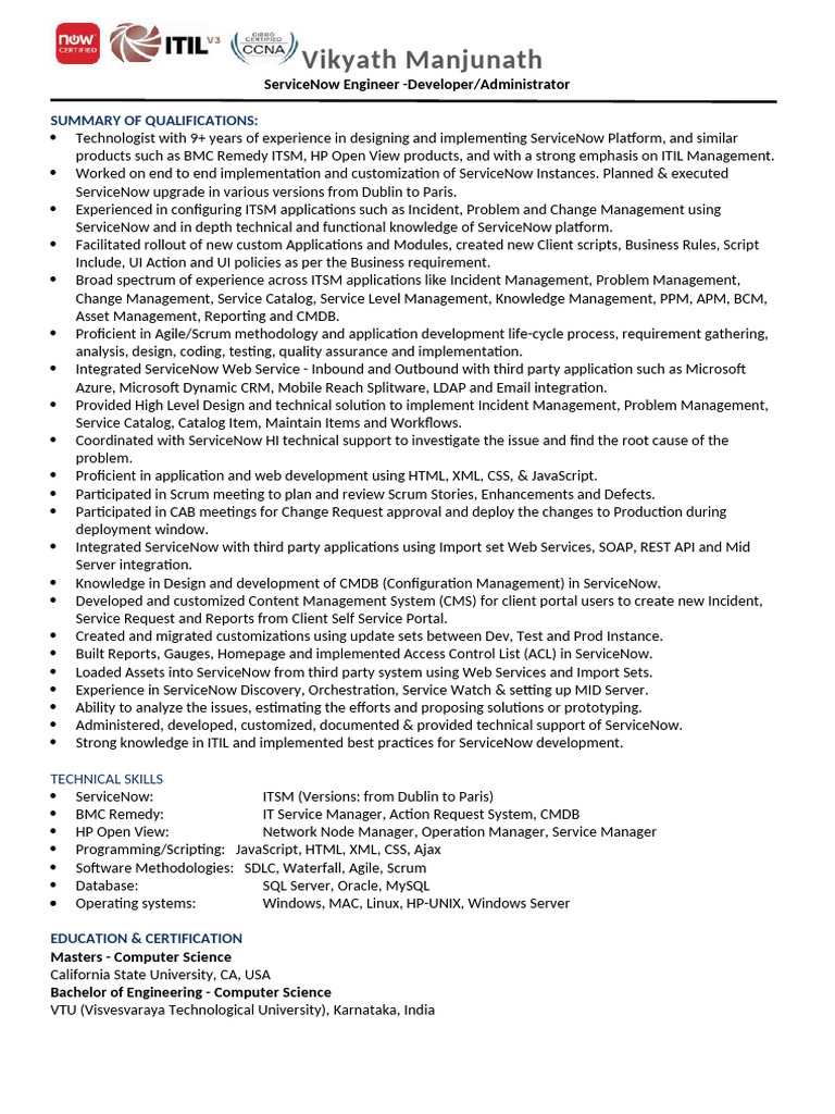 DVR - Vikyath Manjunath - SeviceNow | PDF