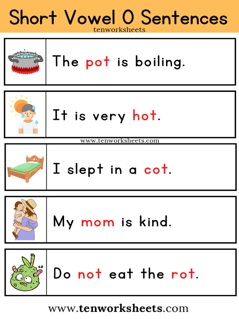 Sentences With Short Vowel O Words Printable Worksheet | PDF