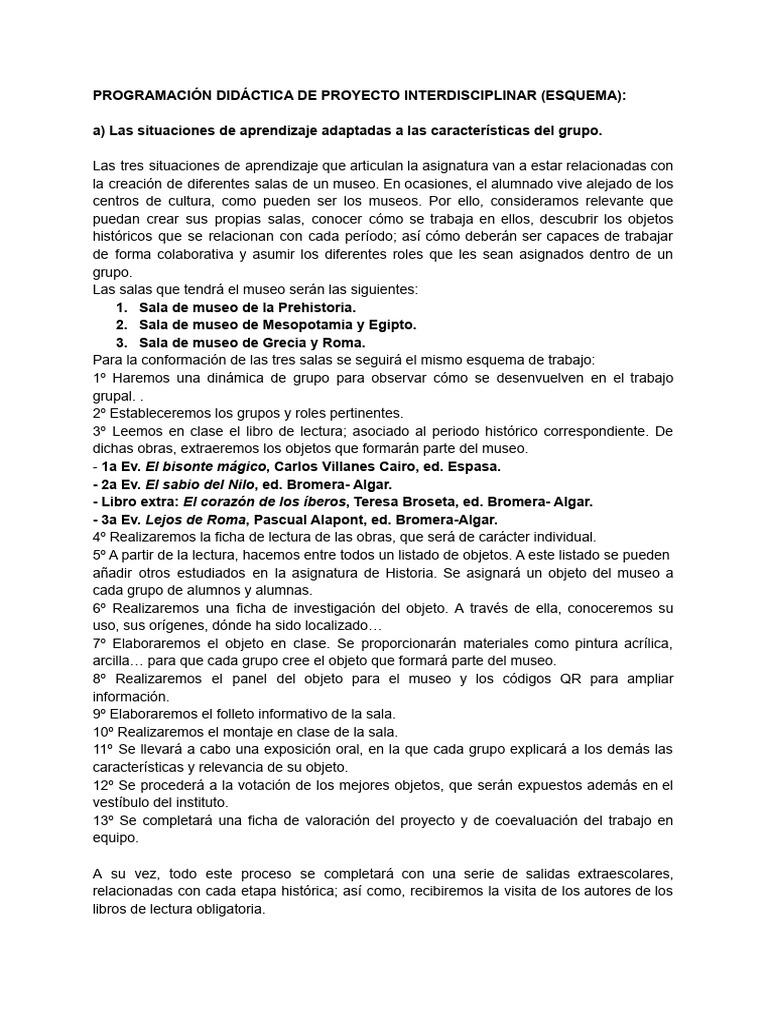 Programación Didáctica de Proyecto Interdisciplinar (Esquema) | PDF