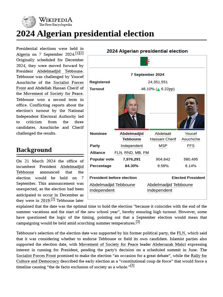 2024 Algerian Presidential Election | PDF