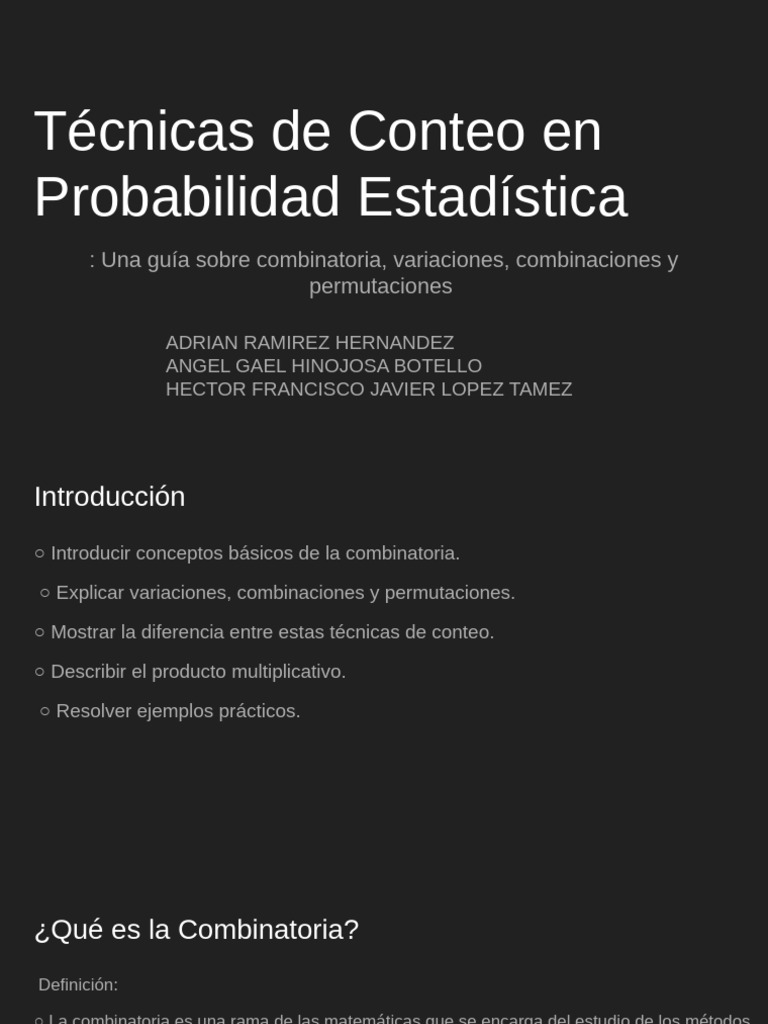 Técnicas de Conteo en Probabilidad Estadística | PDF