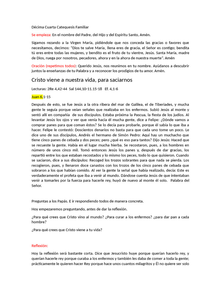 Décima Cuarta Catequesis Familiar | PDF