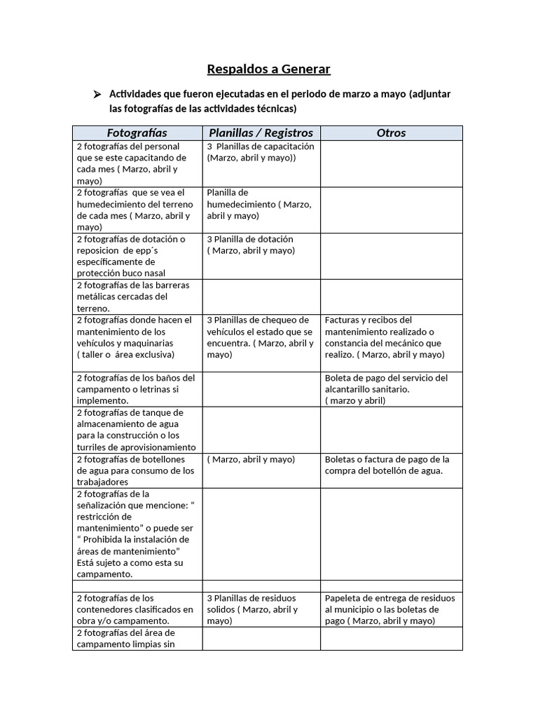Respaldos A Generar | PDF