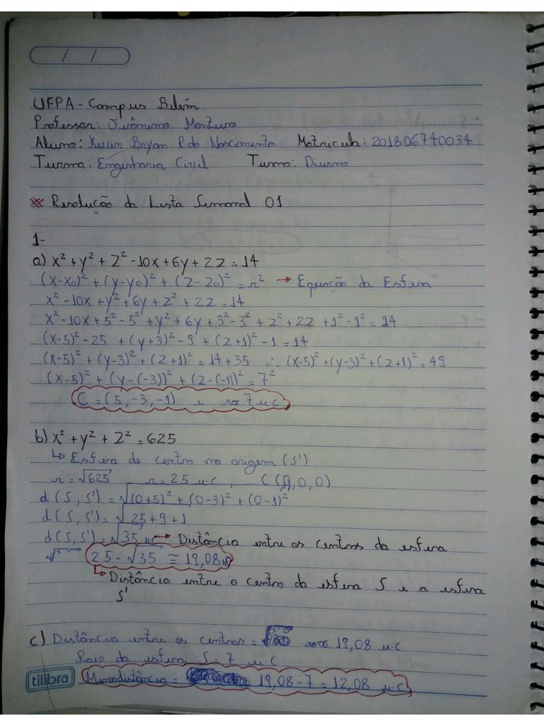 Calc. 2 Lista Semanal 01 | PDF