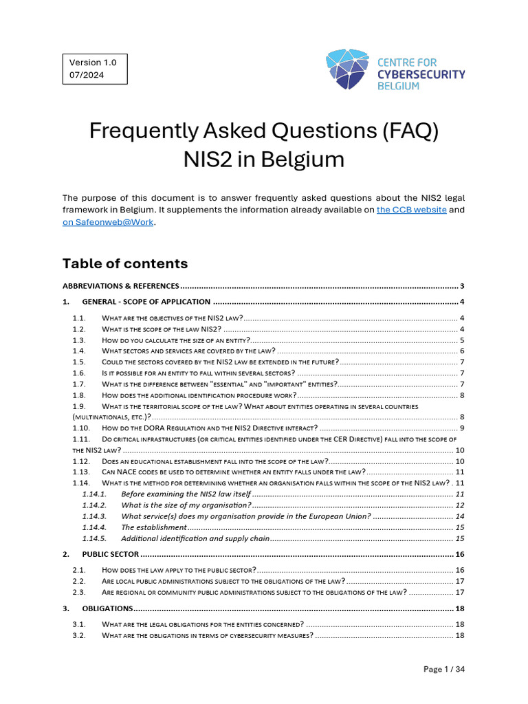 NIS2 in Belgium FAQ | PDF