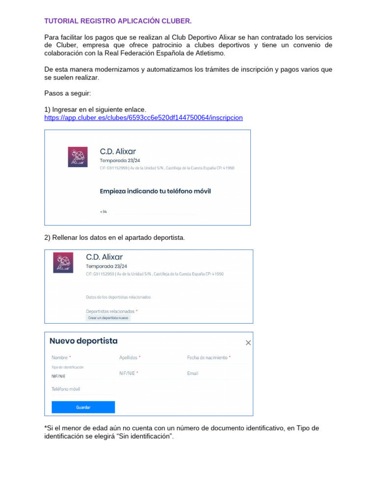 Tutorial registro app cluber | PDF