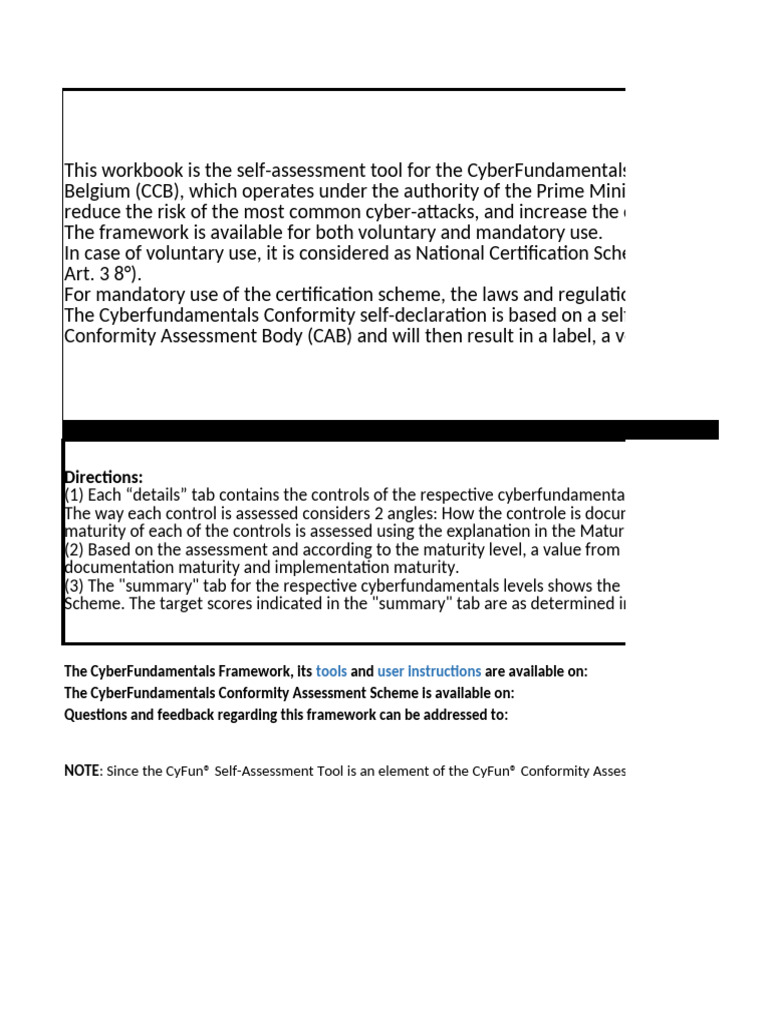 CyFun Self-Assessment tool v20240108 | PDF