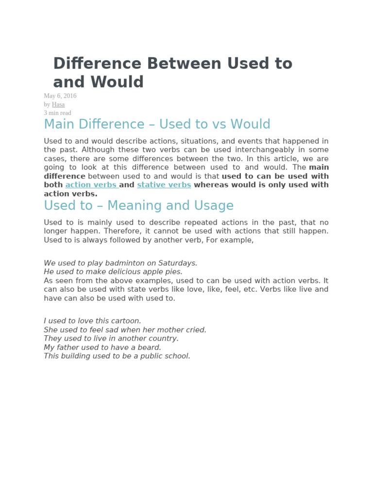Difference Between Used to and Would | PDF