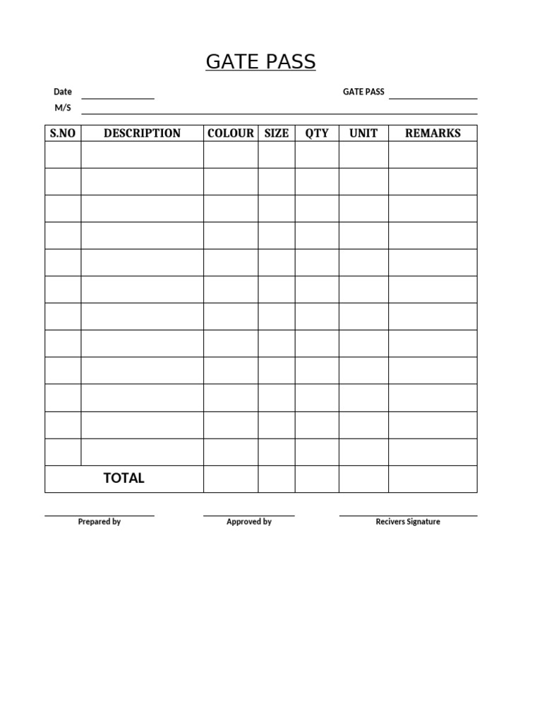 Gatepass Format | PDF