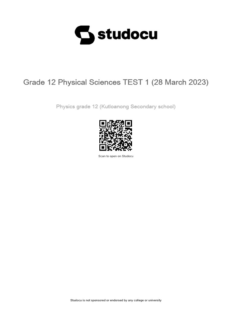 Grade 12 Physical Sciences Test 1 28 March 2023 | PDF | Force | Momentum