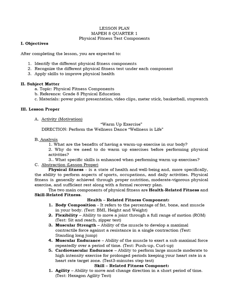 Lesson Plan in PE - Grade8 | PDF