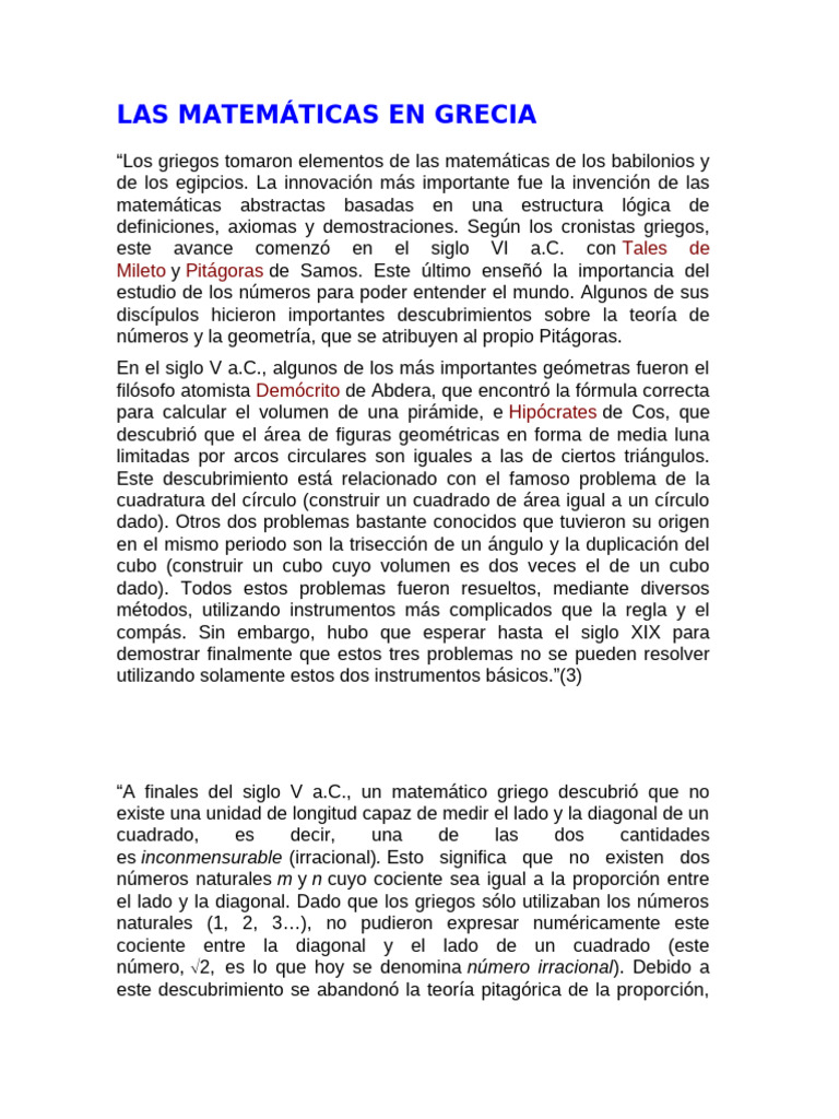Las Matemáticas en Grecia | PDF
