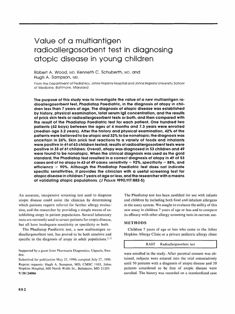 Value of A Multiantigen Radioallergosorbent Test I | PDF | Allergy ...