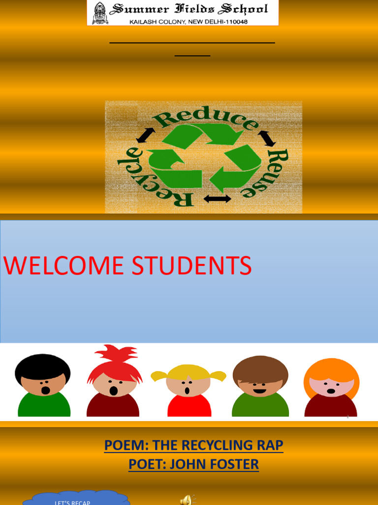 Class V English Poem The Recycling Rap Workbook Exercises 2020 2021 | PDF