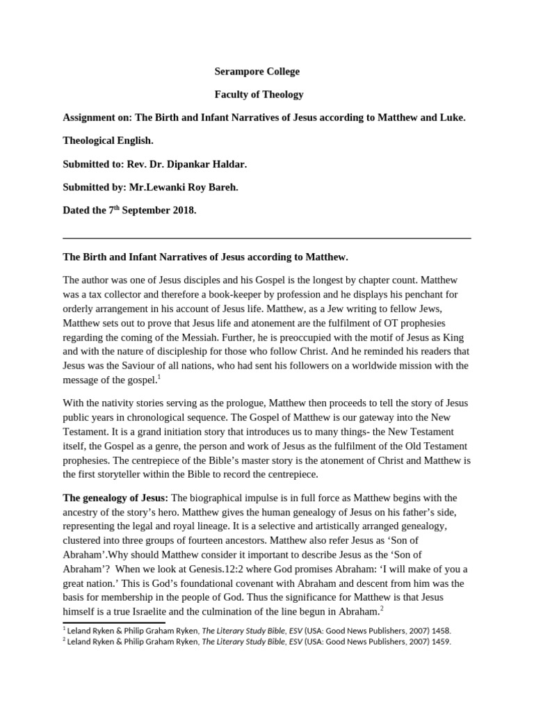 Assignment Birth & Infant Narratives New Testament | PDF | Jesus ...