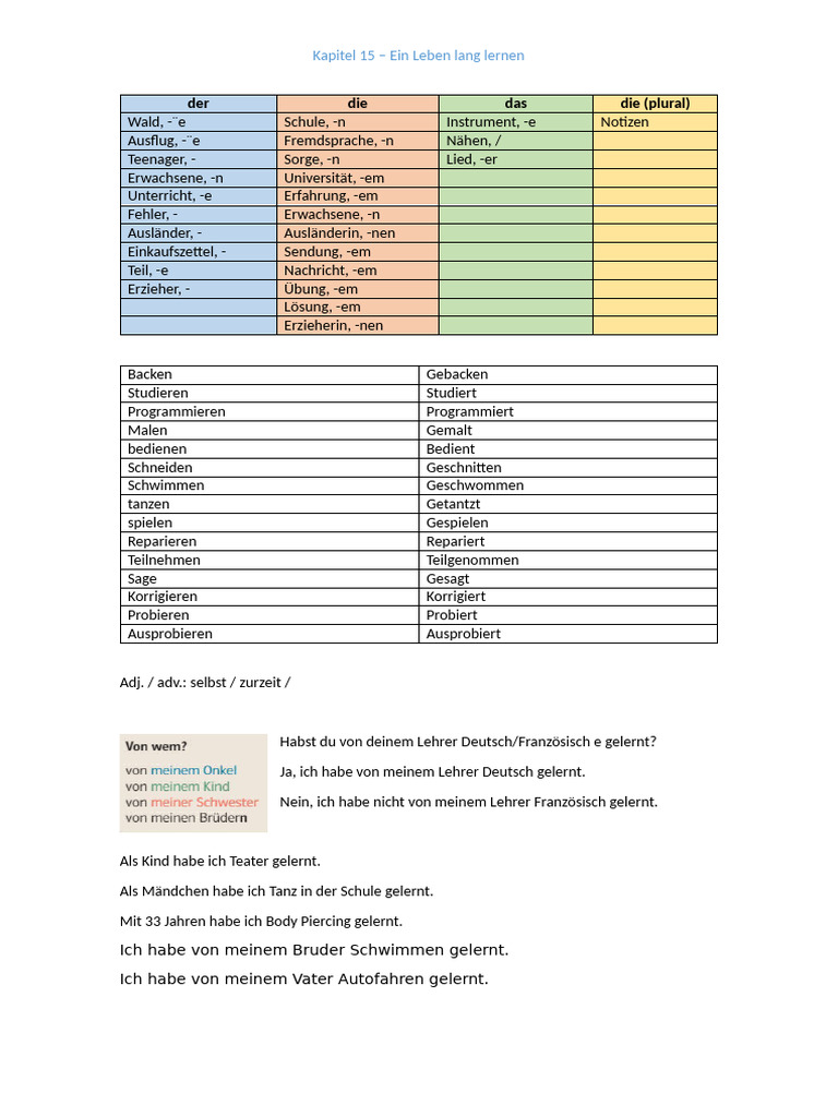 Der Die Das Die (Plural) : Kapitel 15 - Ein Leben Lang Lernen | PDF