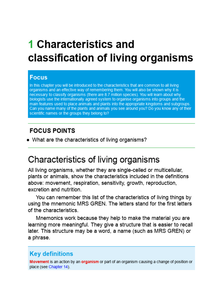 Textbook Chap. 1 Characteristics and Classification of Living Organisms ...
