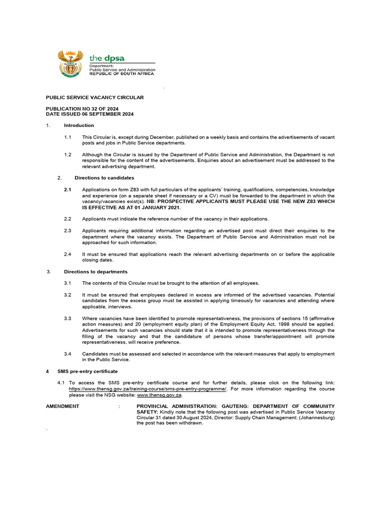 Public Service Vacancy Circular 32 of 2024 | PDF