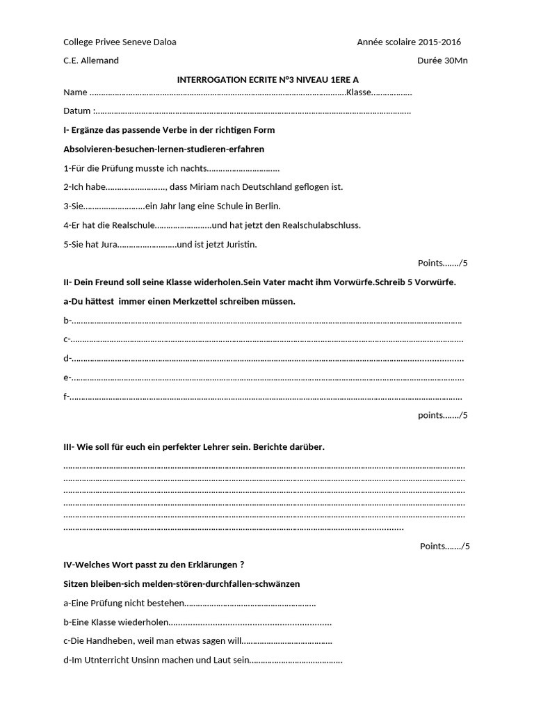 Interrogation N°3 Niveau 1ere A | PDF