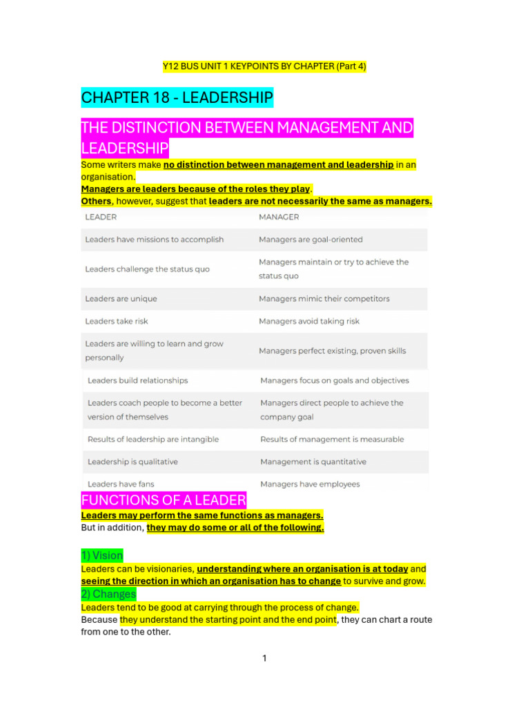 Y12 Bus Unit 1 Summaries (Part 4) | PDF