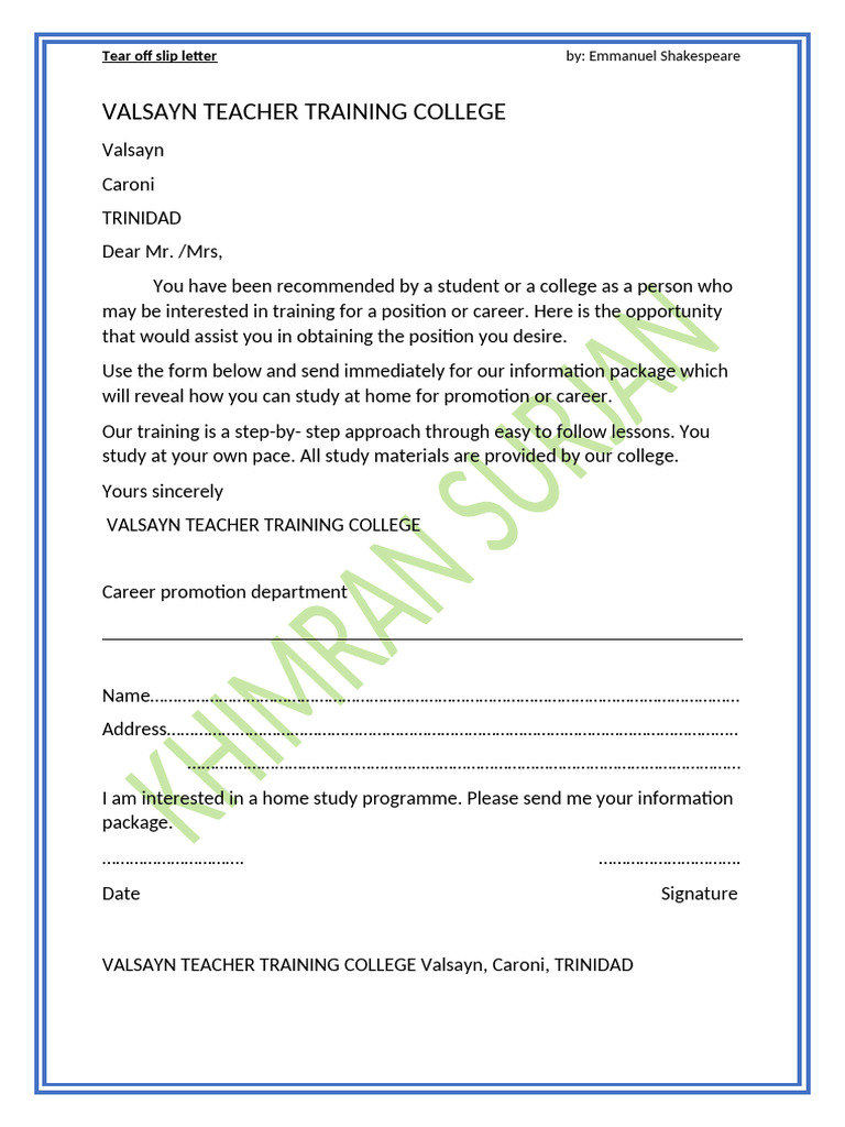 Tear-Off Slip Letter- SBA EDPM | PDF