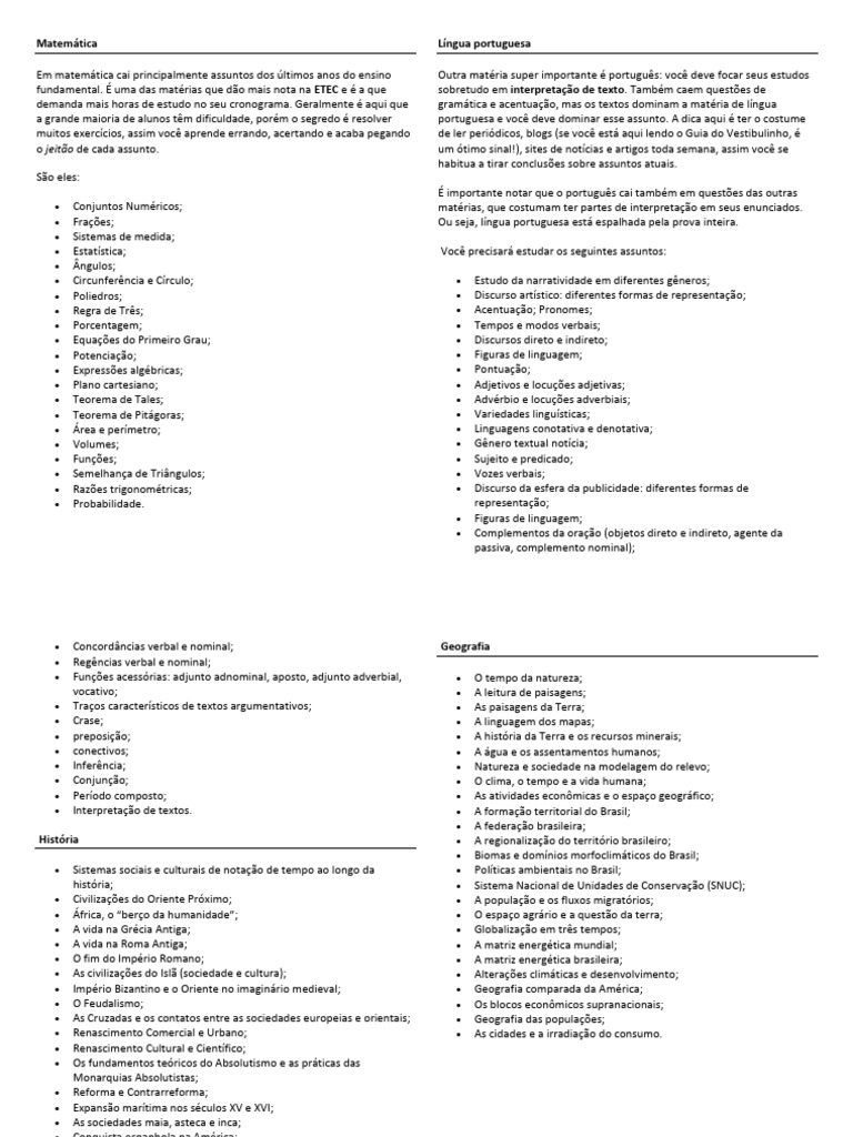 Conteudo Da Prova Da Etec | PDF