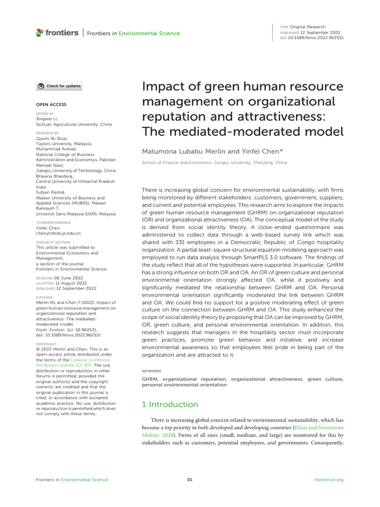 Impact of Green Human Resource Management On Organizational Reputation and Attractiveness: The ...