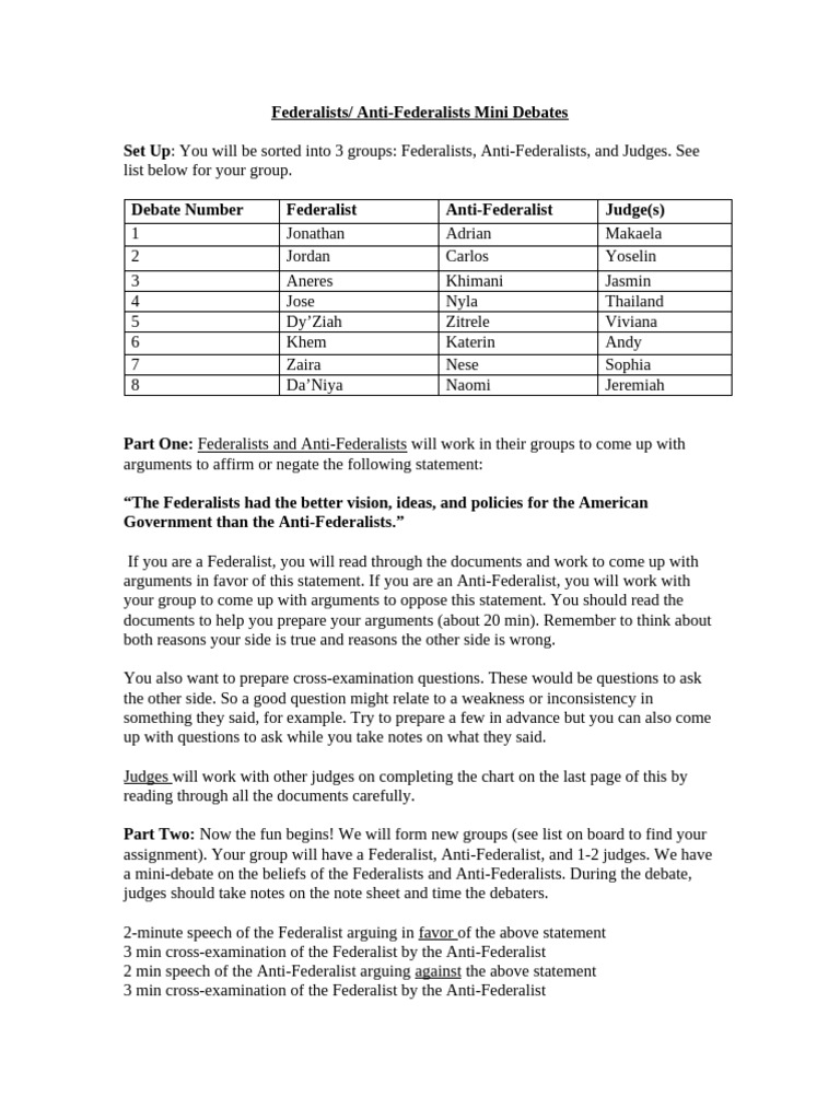 9 - 13 Federalist-and-Anti-Federalist-Mini-Debates | PDF | United ...