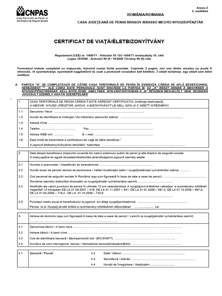 Certificat de Viata RO HU | PDF