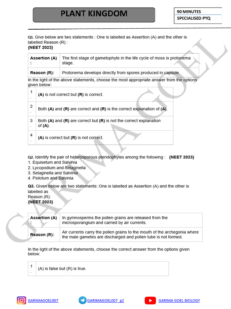 20 Years Specialised Pyq - Garima Goel - Plant Kingdom | PDF