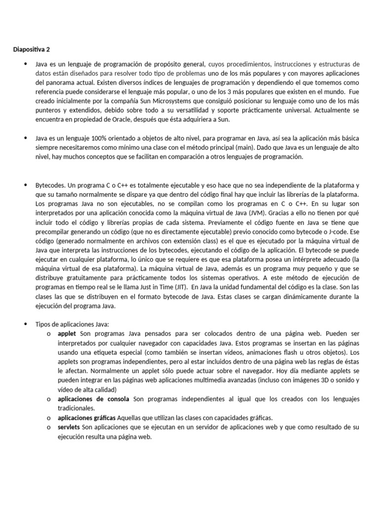 Documeto Soporte Presentación Lenguaje de Programación Java | PDF