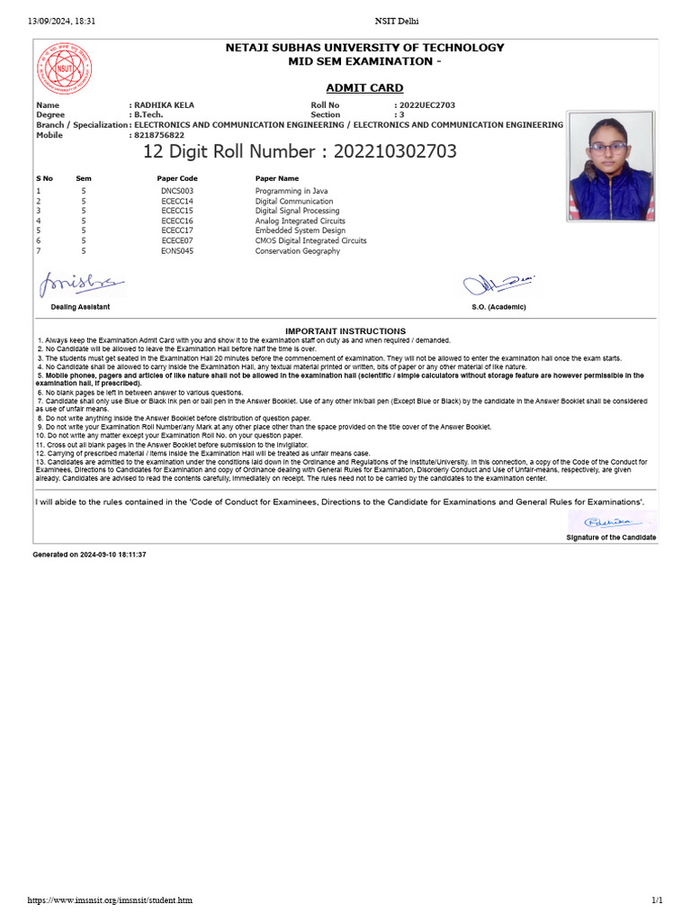 NSIT Delhi Sem 5 Ms | PDF