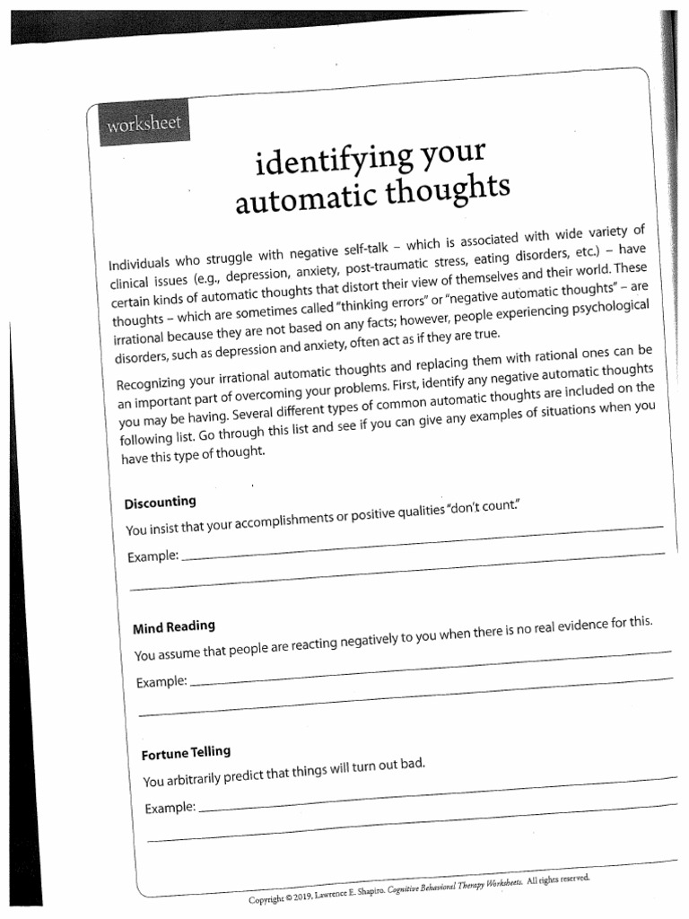 CBT Identifying Auto Thoughts | PDF