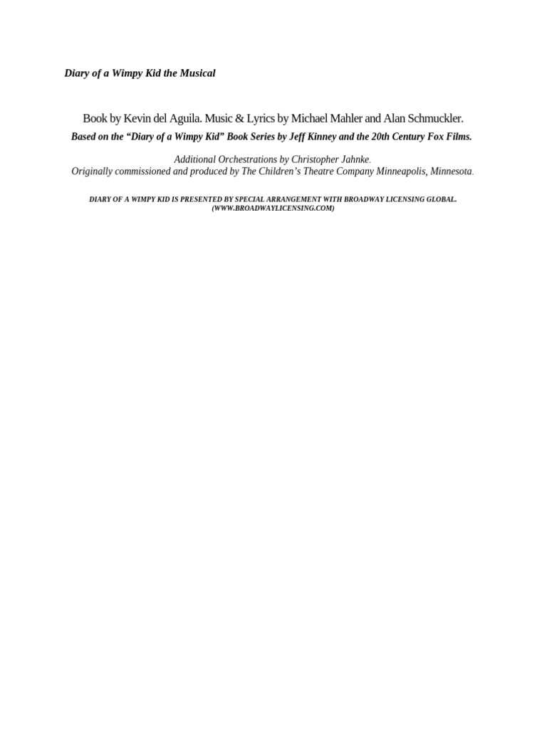 Diary of A Wimpy Kid The Musical | PDF