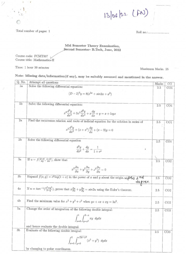 Midsem 22 Maths 2 | PDF