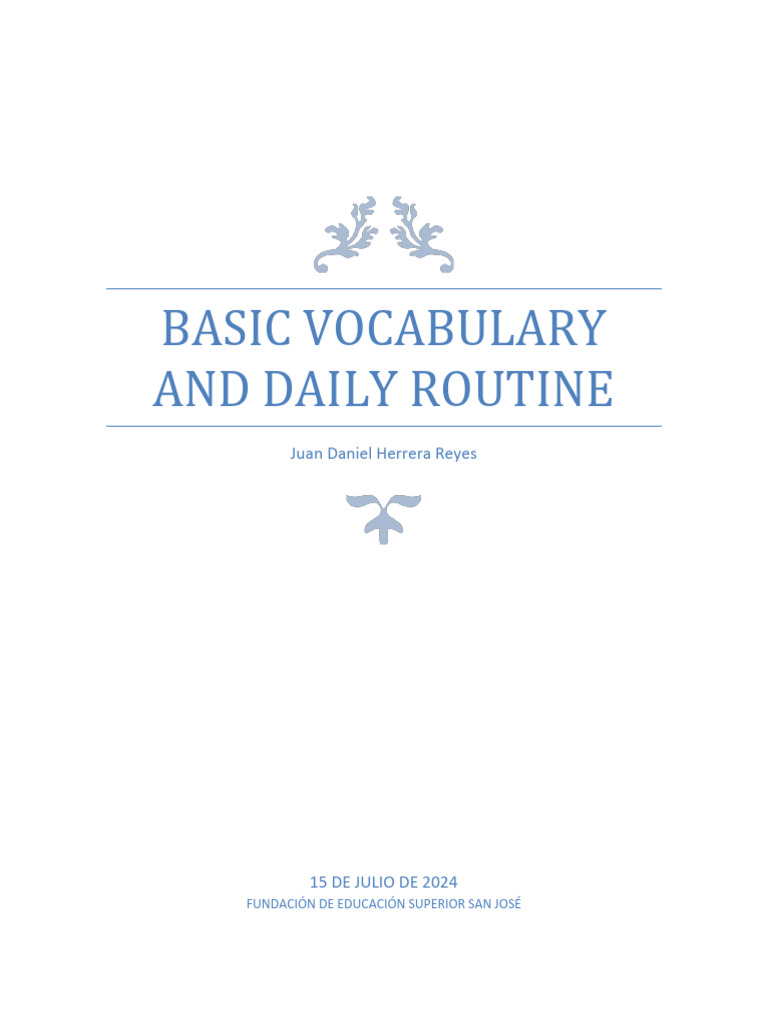 Basic Vocabulary and Daily Routine | PDF