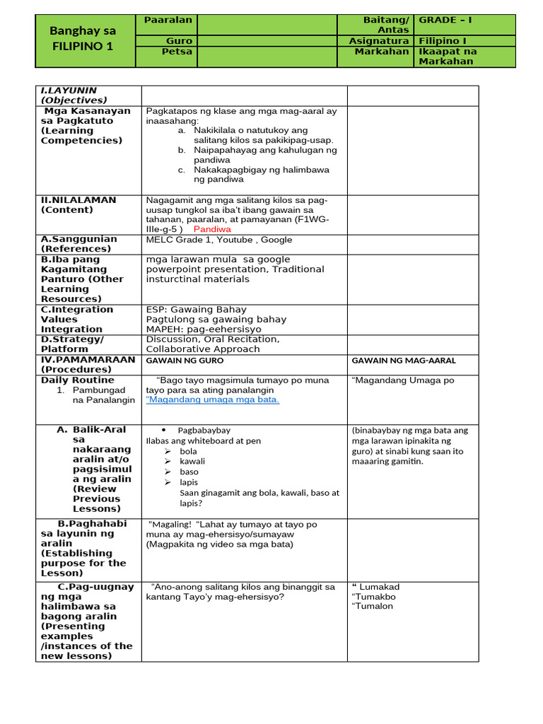 Demo-Filipino Lesson Plan | PDF