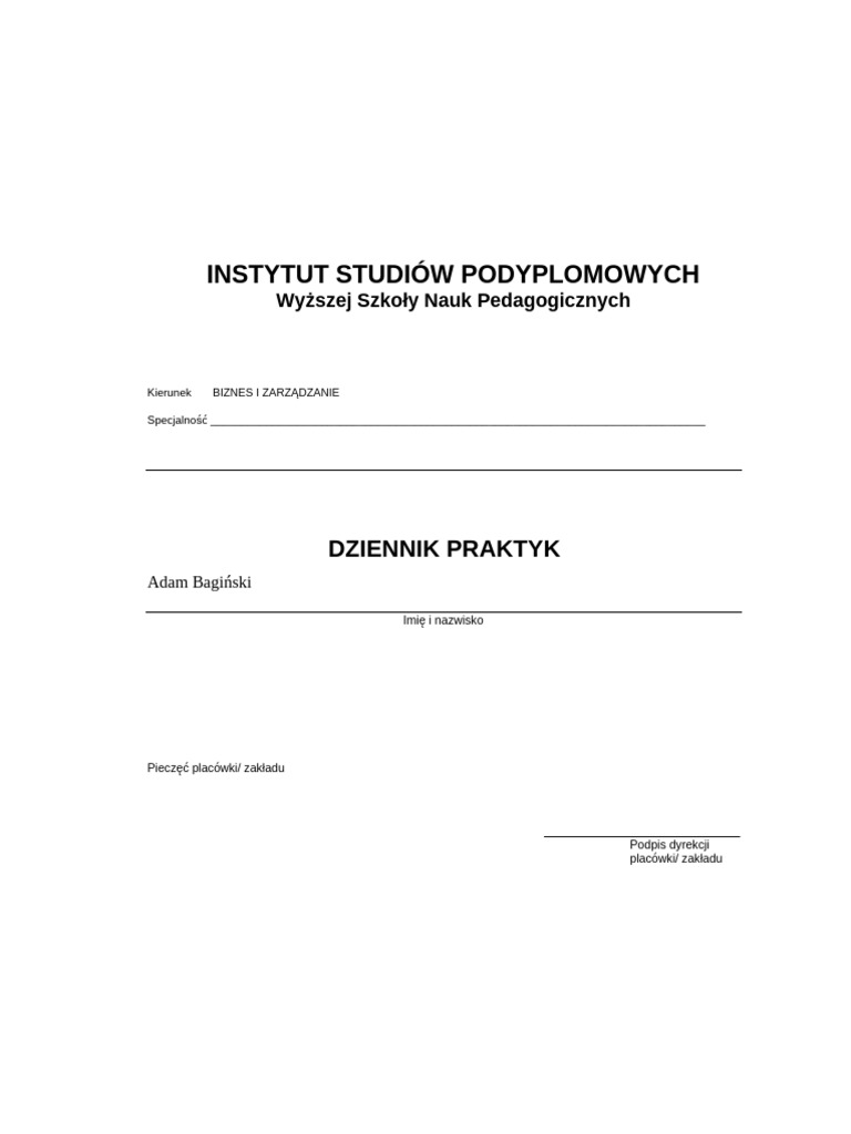 Dziennik Praktyk BIZ1 | PDF