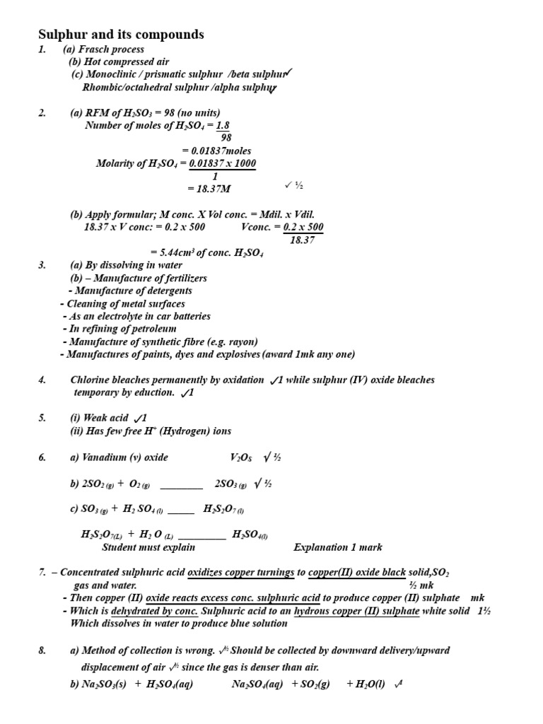 FORM 3 SULPHUR AND ITS COMPOUNDS ANS Teacher - Co - .Ke | PDF ...