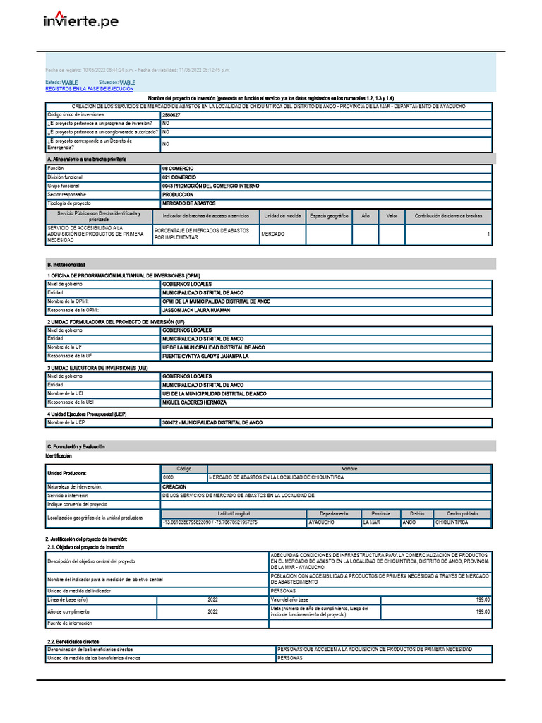 Ficha Snip Viable Invierte - Pe | PDF