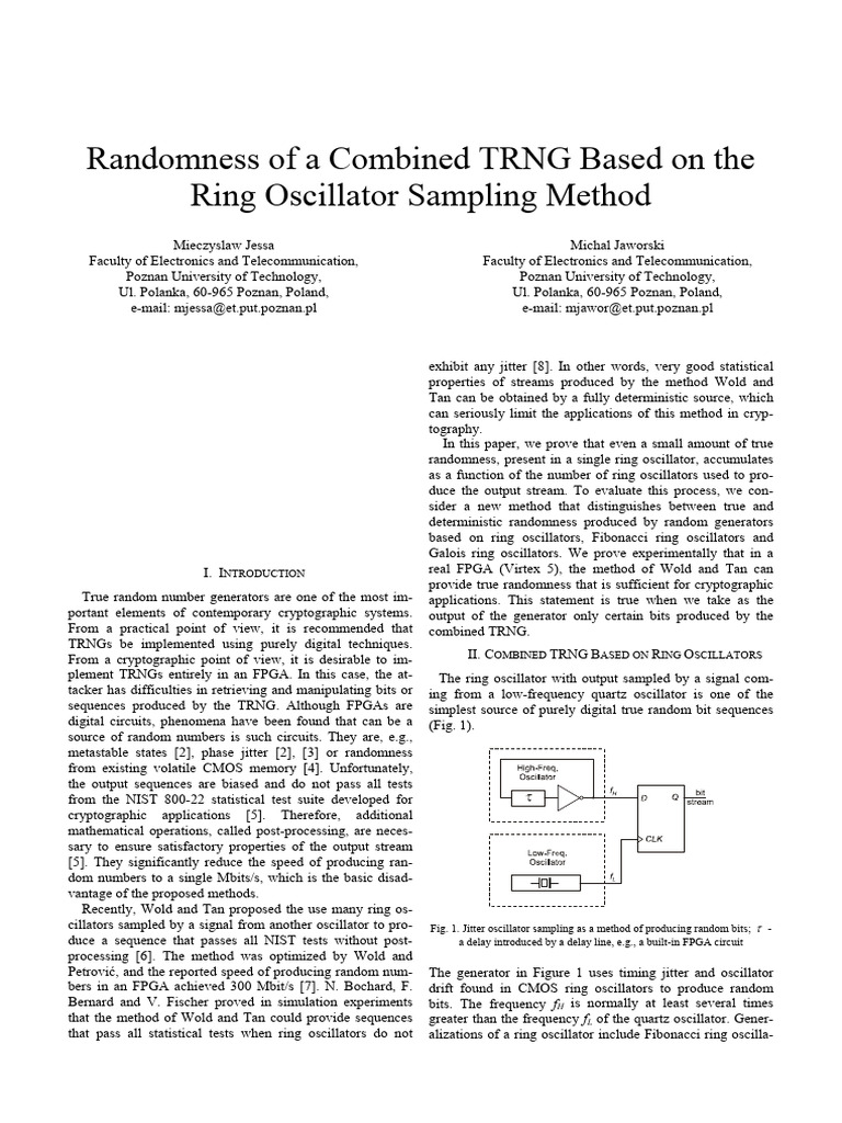 Randomness of A Combined TRNG Based On The Ring Oscillator Sampling ...