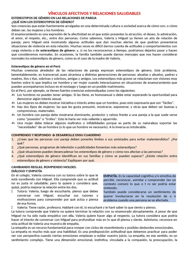 Vínculos Afectivos y Relaciones Saludables | PDF