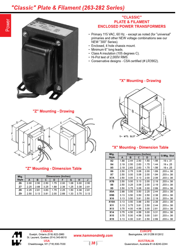 "Classic" Plate & Filament Enclosed Power Transformers | PDF