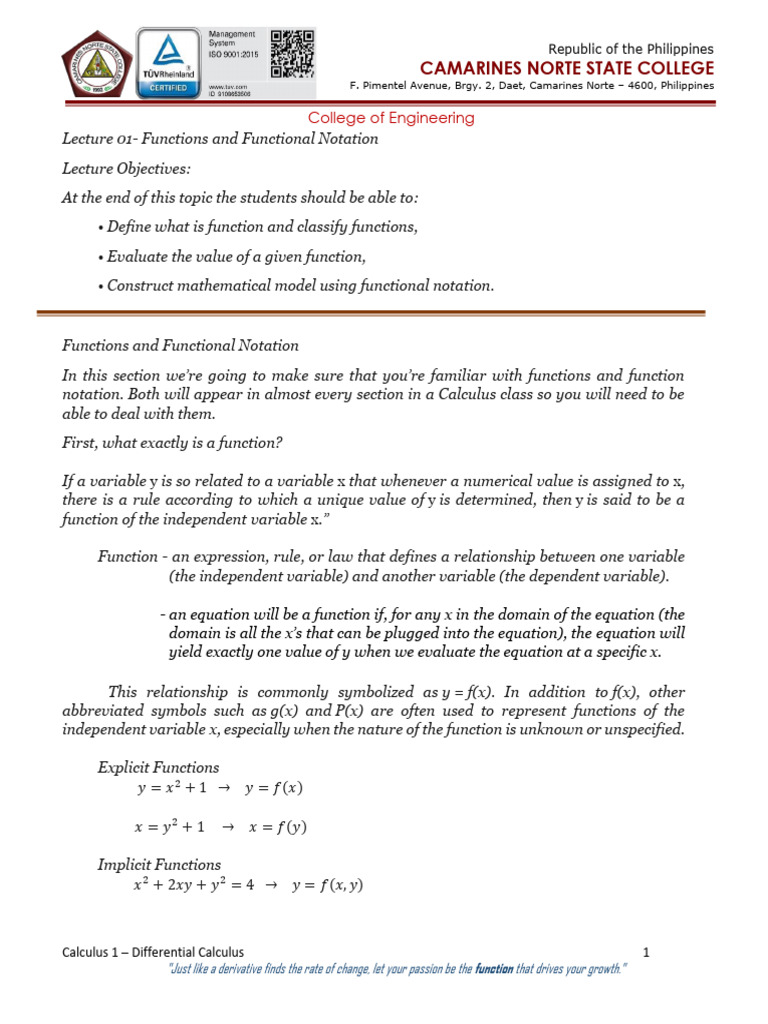 Lecture 01 Functions and Functional Notation | PDF
