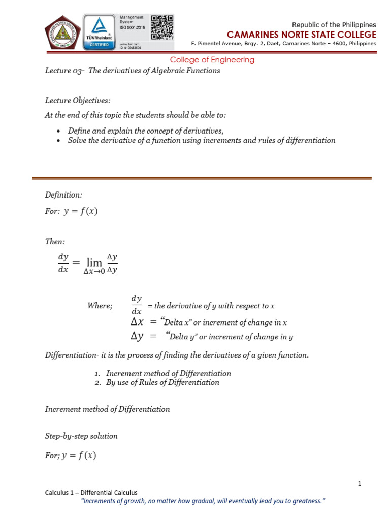 Lecture 03 - The Derivatives - Increment Method | PDF