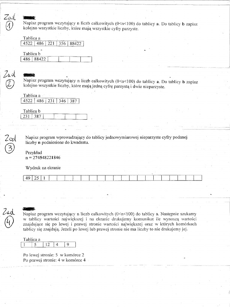 Zad 01 02 03 04 Tablice Jednowymiarowe | PDF