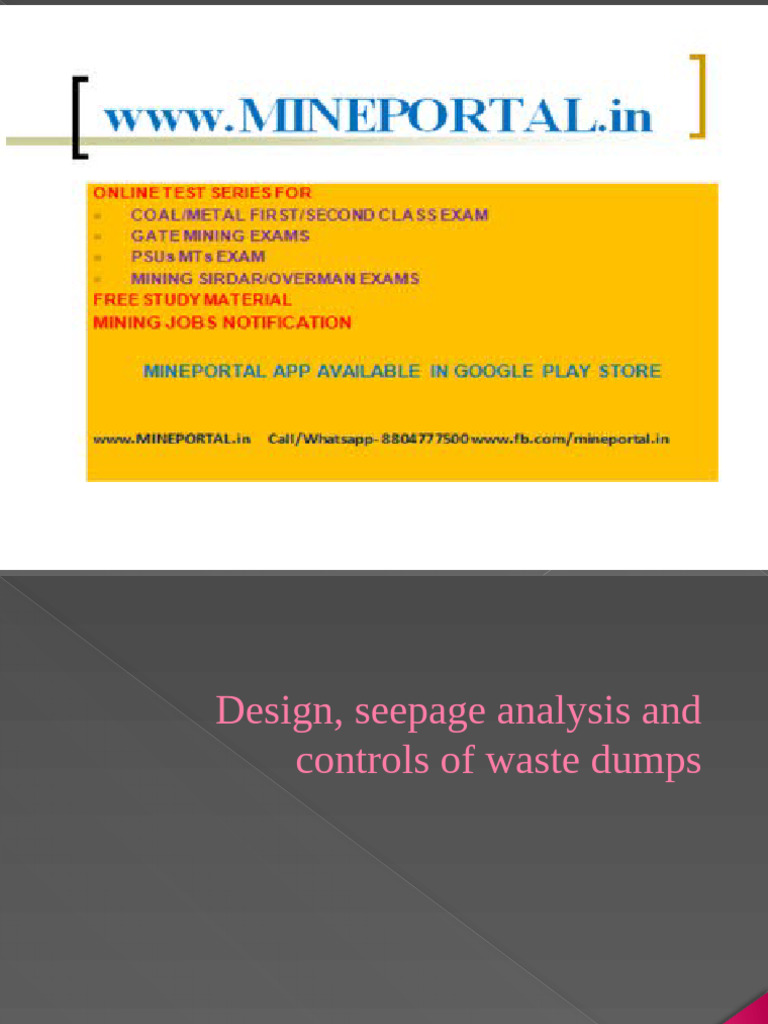 Design, Seepage Analysis and Controls of Waste Dumps | PDF
