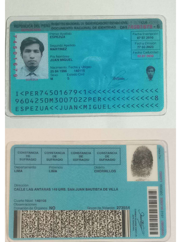 Dni - Juan Miguel Espezúa Martinez | PDF