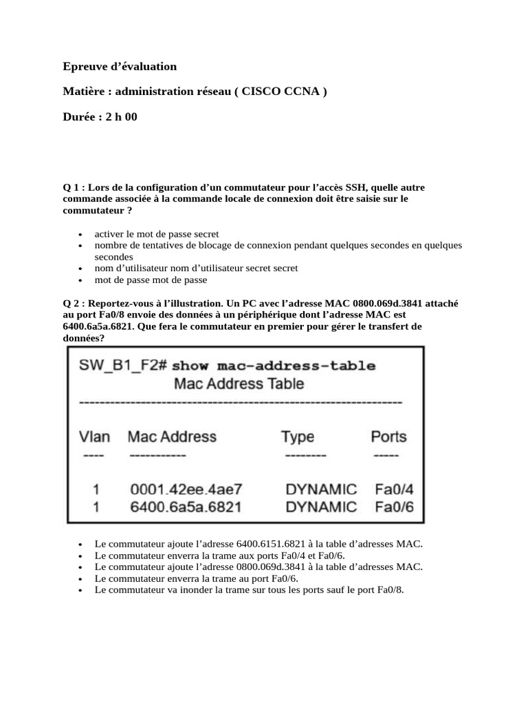 Epreuve D'évaluation ASMT Administration Réseau Cisco 1 | PDF