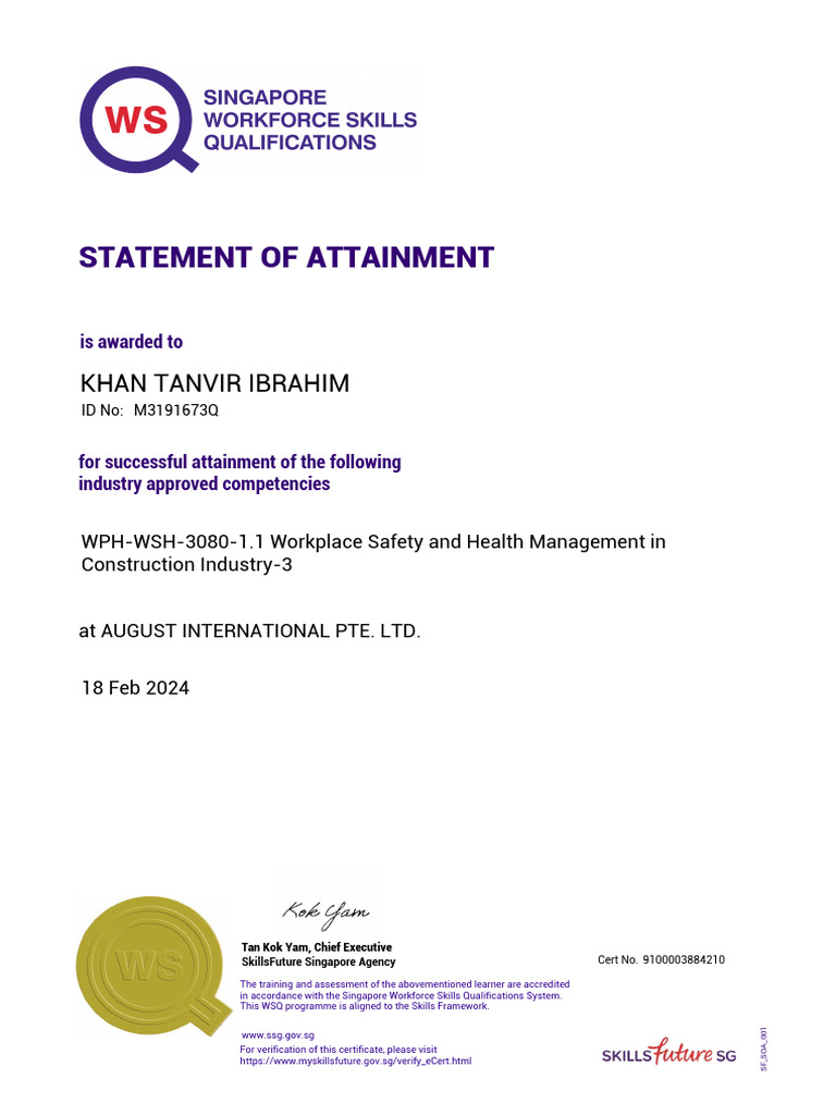 Statement of Attainment: Khan Tanvir Ibrahim | PDF | Finance & Money ...